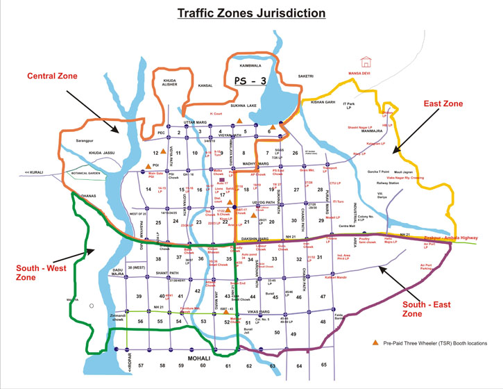 Traffic Zones Jurisdiction Map Chandigarh Police - We care for you